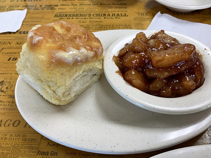 A biscuit that could make a Southern grandmother weep with joy, paired with cinnamon apples that taste like fall decided to visit Florida.