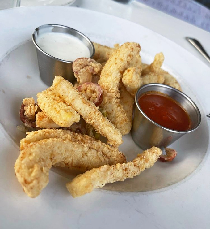 Calamari that proves squid can be tender and crispy, not the rubber bands you remember.