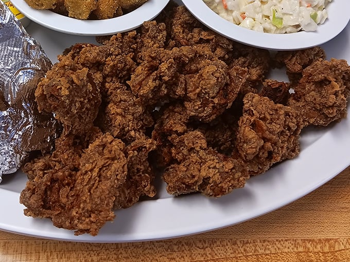 Fried chicken livers that could convert even the most organ-shy diner. Crispy outside, tender inside – the breakfast rebel's choice.