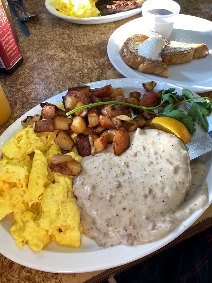Country fried steak with gravy and eggs &ndash; the kind of breakfast that makes you want to cancel your lunch plans. And possibly dinner too.