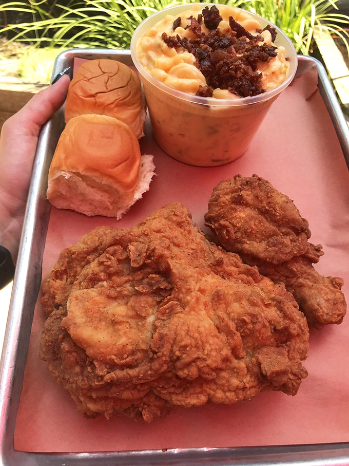 Southern fried chicken and mac & cheese&mdash;proof that Pecan Lodge isn't just a one-trick pony. This is comfort food's graduation ceremony.