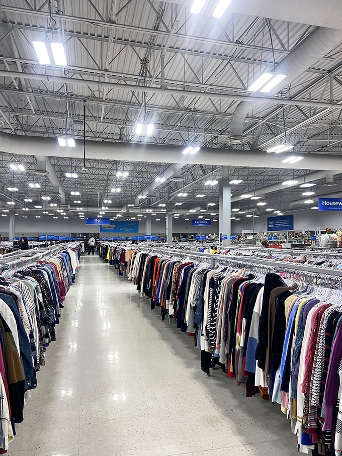 Clothing racks stretching to infinity &ndash; the retail equivalent of "I'll just have one more potato chip" for dedicated thrift hunters.