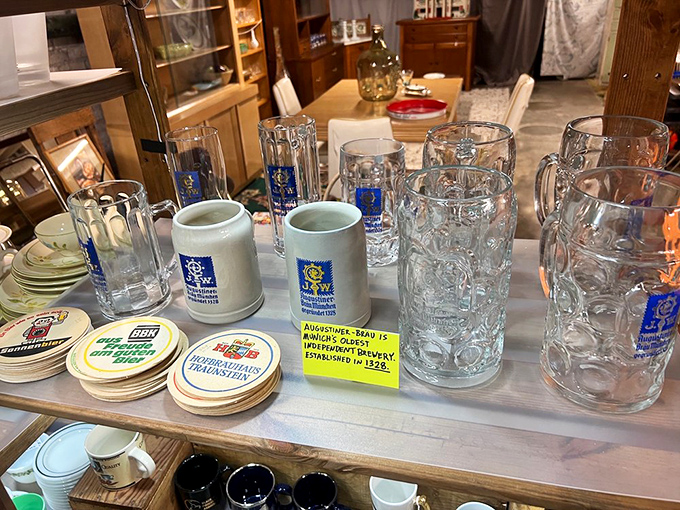 Beer steins and glassware that have toasted countless celebrations. That yellow price tag promises your wallet won't need therapy after shopping here.
