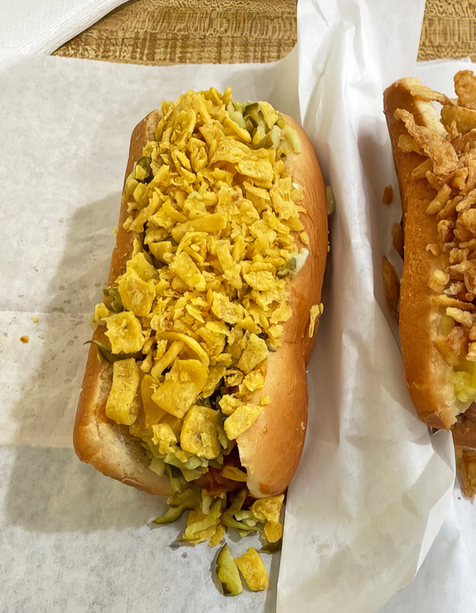 The Goofy Dog proves that peanut butter and bacon create surprisingly harmonious hot dog magic.