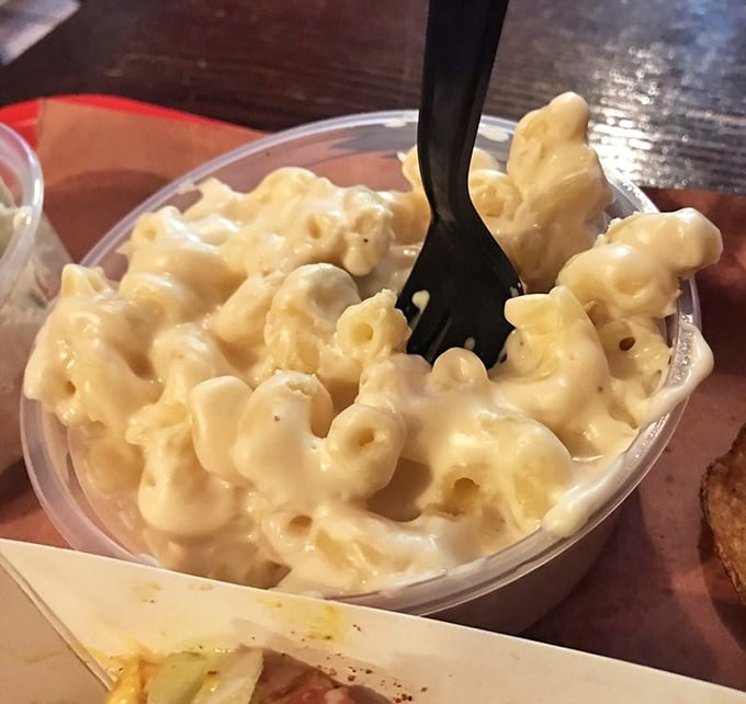 Mac and cheese that's achieved creamy perfection &ndash; the kind that makes you consider ordering a second helping before finishing the first.