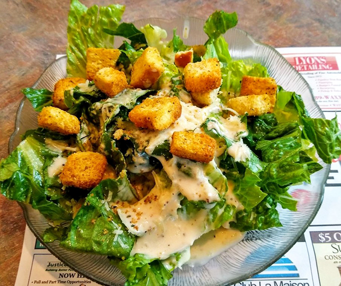 A Caesar salad that Julius himself would approve of. Those golden croutons aren't just toppings&mdash;they're the supporting actors in this leafy drama. 