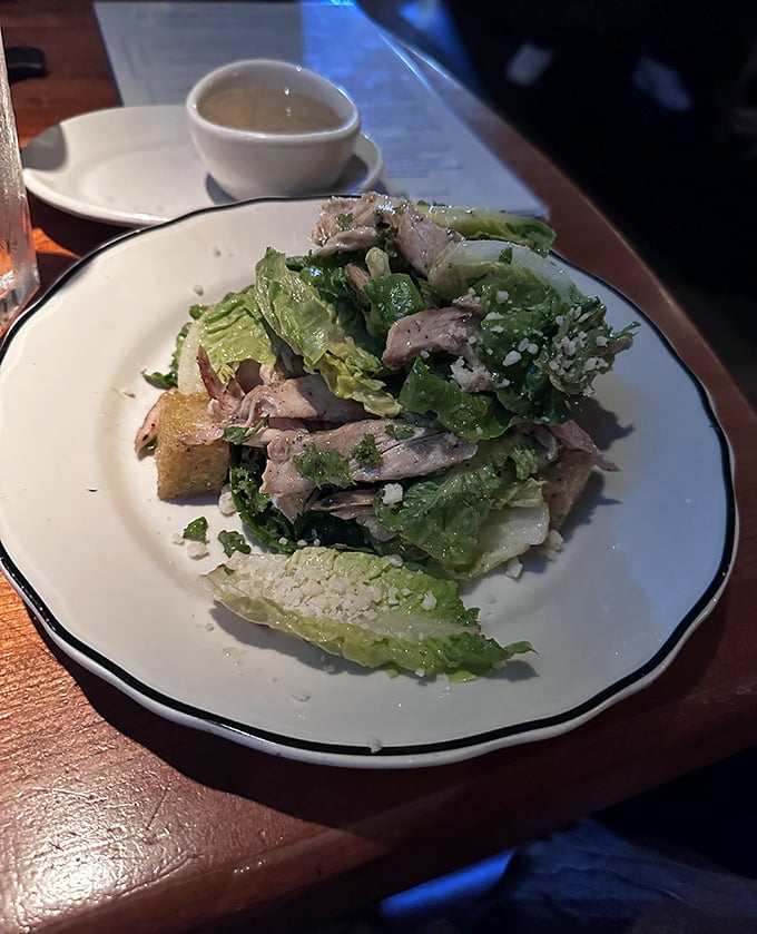 A Caesar salad that Julius himself would approve of&mdash;crisp romaine, rustic croutons, and chicken that didn't have a bad day.