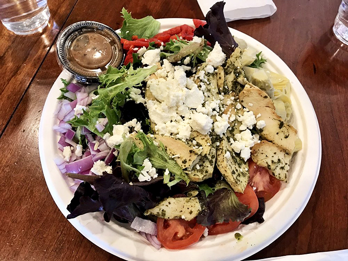 A salad that doesn't feel like punishment. Fresh greens, grilled chicken, and feta create the rare healthy option you'll actually crave again tomorrow.