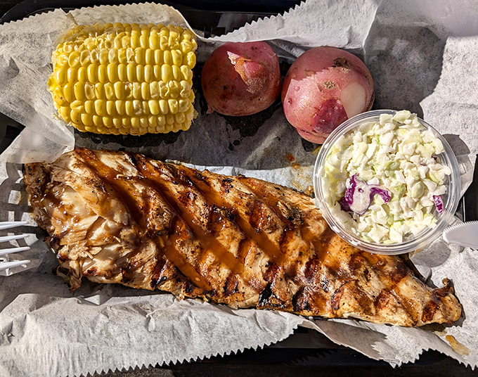 Grilled snapper that looks like it jumped from the Gulf to your plate, with corn and potatoes that didn't dare upstage the star of the show.