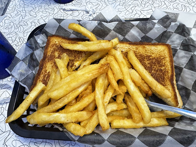 Golden-brown grilled cheese and perfectly crisp fries&mdash;proof that sometimes the simplest combinations are culinary magic that needs no improvement.