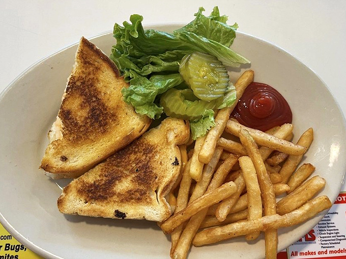 Golden-brown grilled cheese and perfectly crisp fries &ndash; childhood comfort food that still speaks to the adult soul.