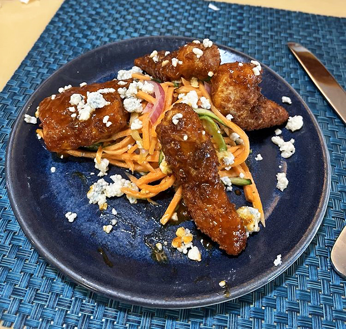 Sweet potato-crusted fish that's achieved the impossible: a crust that's both delicate and substantial, served with vibrant veggies.