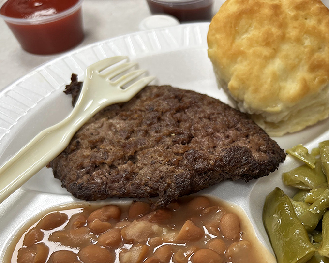 Country cooking that doesn't need Instagram filters &ndash; just honest-to-goodness hamburger steak, beans, and a biscuit that could make angels weep.
