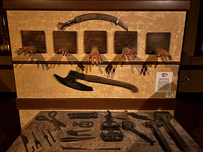Hand torture devices arranged like a macabre toolkit. Medieval problem-solvers had a solution for everything, especially extracting information you didn't want to share.