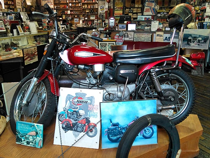 Not just transportation, but a two-wheeled time machine. This vintage motorcycle waits patiently to transport riders back to simpler, louder times.