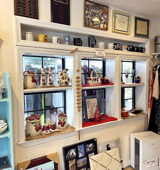 The home d&eacute;cor section doubles as a time machine. Those strawberry canisters would make your grandmother swoon with nostalgia.