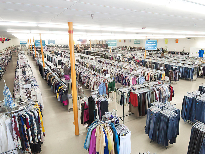 Row after glorious row of clothing possibilities—like a department store where everything has a story and nothing has full price.