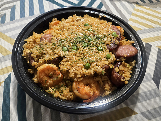 Jambalaya that means business: plump shrimp, savory sausage, and perfectly seasoned rice that'll transport you straight to Bourbon Street.