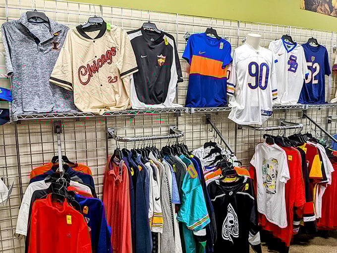 Chicago sports loyalty on display&mdash;Cubs, Bears, and Bulls jerseys waiting for their next superfan. The passion remains, the price tag doesn't.