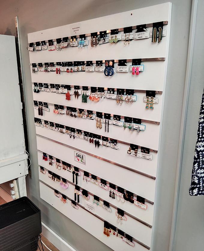 Jewelry displayed like a constellation of fashion stars. Each earring and necklace waits patiently for its moment to shine again.