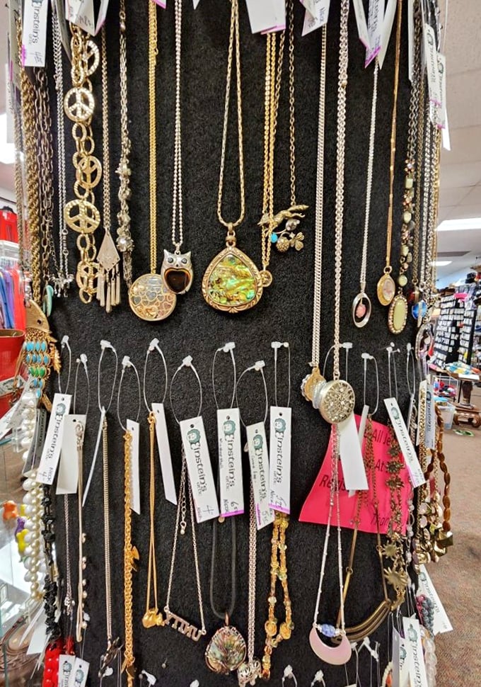 Jewelry that whispers tales of proms, anniversaries, and special occasions past. These pendants and chains are ready for their second act on new necklines.