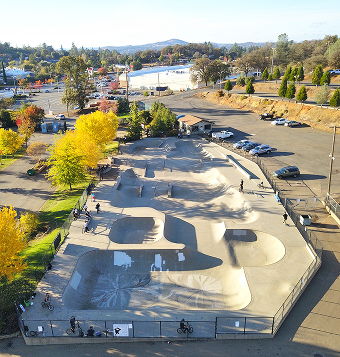 Joe's Skate Park offers concrete waves for landlocked surfers of all ages. The autumn trees provide a colorful backdrop for kickflips and ollies.