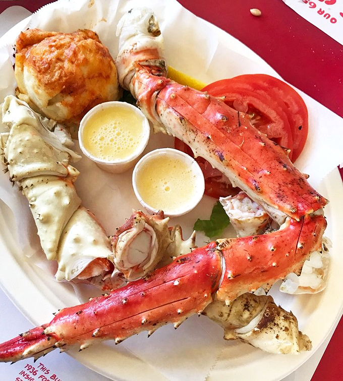 King crab legs so impressive they deserve their own royal procession. That drawn butter isn't just a condiment &ndash; it's liquid gold waiting to elevate each sweet, tender bite.