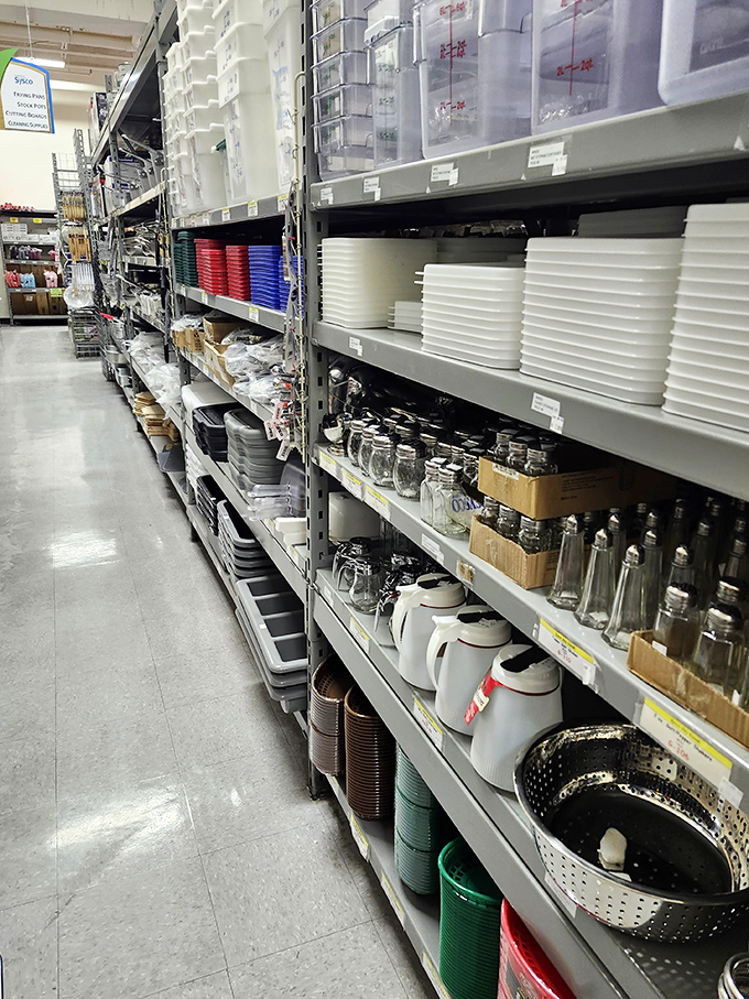 Stacks of kitchenware await their second chance to make family meals memorable and wallets happy.