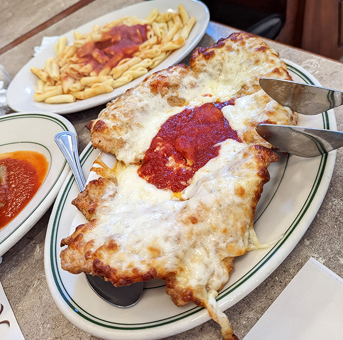 Lasagna that doesn't know the meaning of "portion control"&mdash;layers of cheese and sauce that would make Garfield abandon his diet plans immediately.