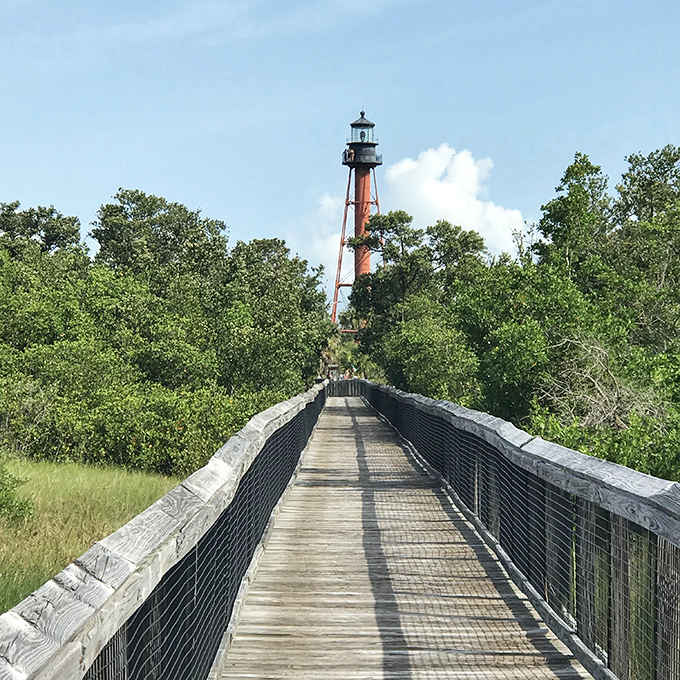 The lighthouse beckons at the end of this wooden path&mdash;like the world's most picturesque "We're not in Kansas anymore" moment.