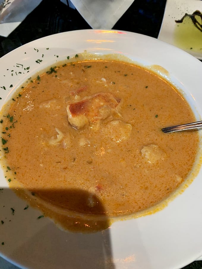 Lobster bisque that's basically a warm ocean hug in a bowl. The kind of soup that makes you wonder why you ever bothered with the canned stuff.