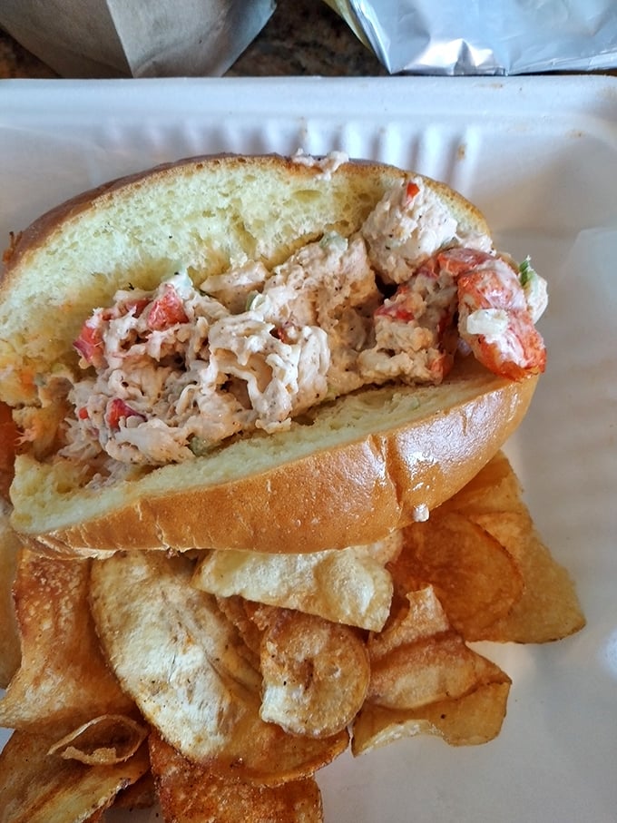 A lobster roll that doesn't skimp on the good stuff&mdash;chunks of sweet meat nestled in a perfectly toasted bun with chips standing guard.
