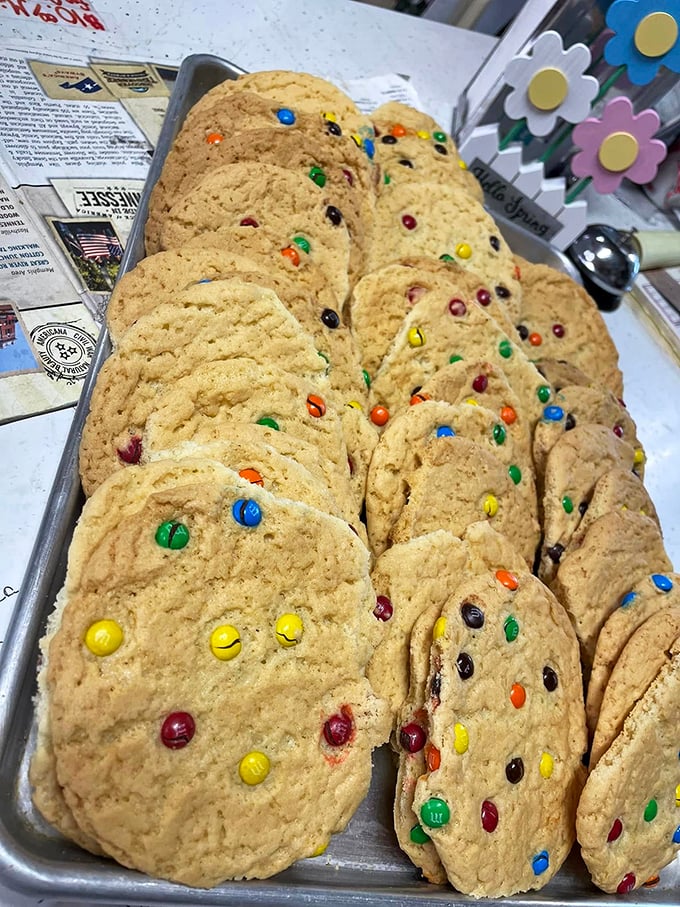M&M cookies that bring back childhood memories but taste better than nostalgia has any right to &ndash; colorful candy gems nestled in perfect golden dough.