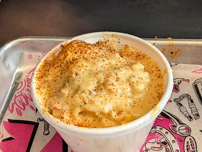 Mac and cheese that doesn't know the meaning of "subtle." This creamy, spice-dusted masterpiece demands to be the main event.