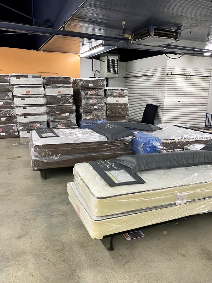 Mattress mountain! Brand new sleep surfaces at pre-loved prices&mdash;the unicorn of thrift store finds.
