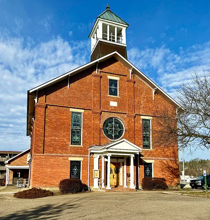 This brick church with its stately bell tower has witnessed countless Sunday mornings, weddings, and community gatherings through changing times.