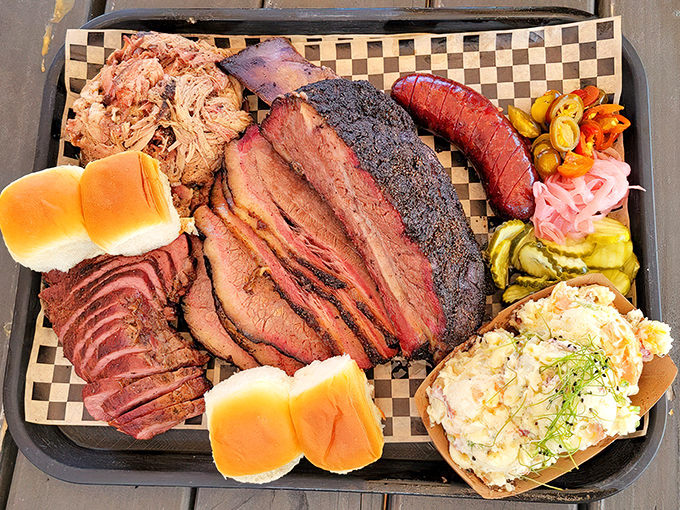 The barbecue platter that launches a thousand food dreams. Notice how the pickled onions cut through all that magnificent meat richness.
