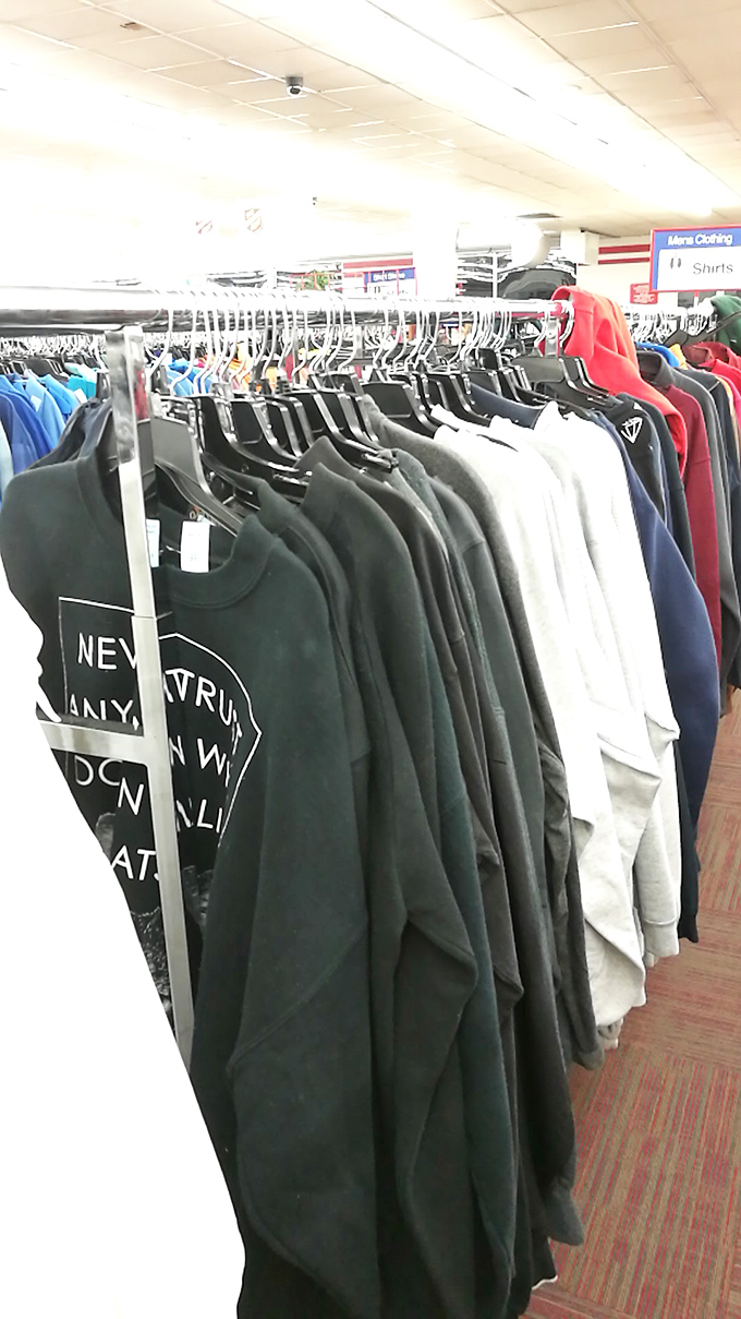 The men's clothing section: where fashion meets function, and your wallet doesn't need therapy afterward.