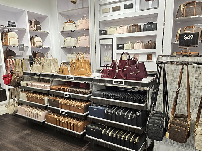 Handbag heaven awaits inside, where designer purses line up like contestants in a beauty pageant for accessories.