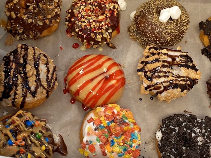 These donuts huddle together in their box like delicious conspirators plotting the delightful downfall of your diet.