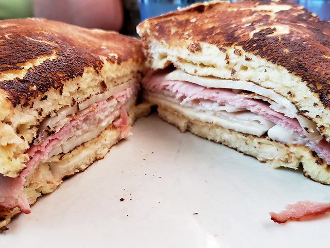 The Monte Cristo: where breakfast and lunch collide in a glorious stack of ham, turkey and cheese between French toast. Diet culture's worst nightmare, taste buds' dream come true.