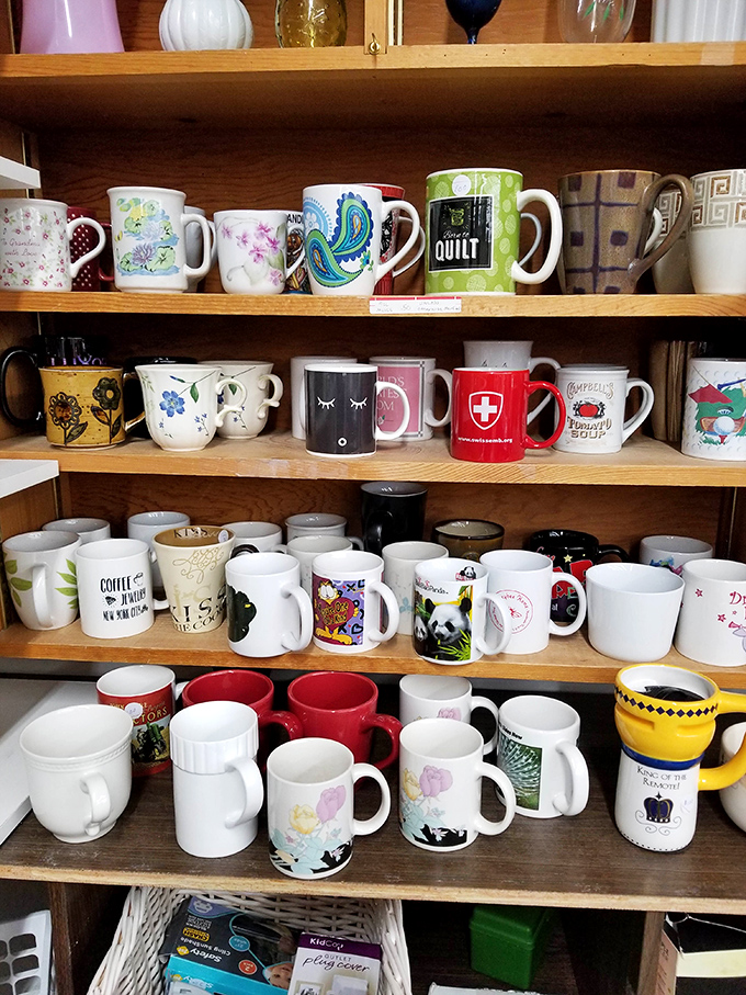 The mug wall &ndash; where coffee vessels from vacations never taken and companies long forgotten find new homes with morning brew enthusiasts.