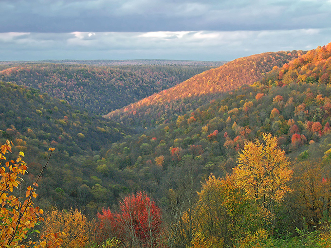 Fall's fiery display illuminates the valley like nature's own fireworks show. Pennsylvania putting on its Sunday best.
