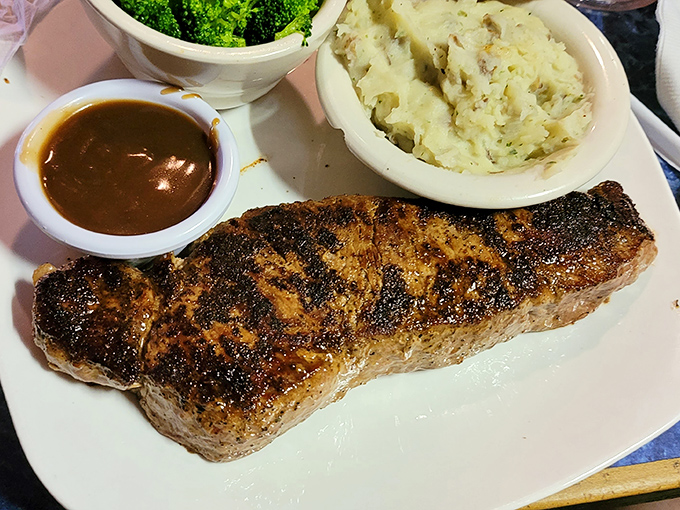 The New York Strip arrives looking like it just won a beauty pageant for beef &ndash; and rightfully so.