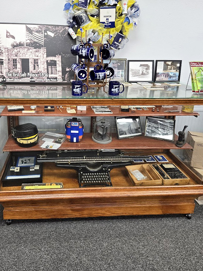 Typewriters, mugs, and memorabilia tell the story of salt's journey from underground dome to American dinner tables.