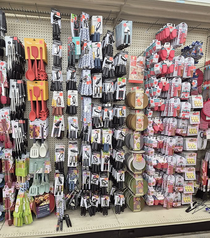 A wall of kitchen utensils that would make Julia Child weep with joy at these wallet-friendly prices.