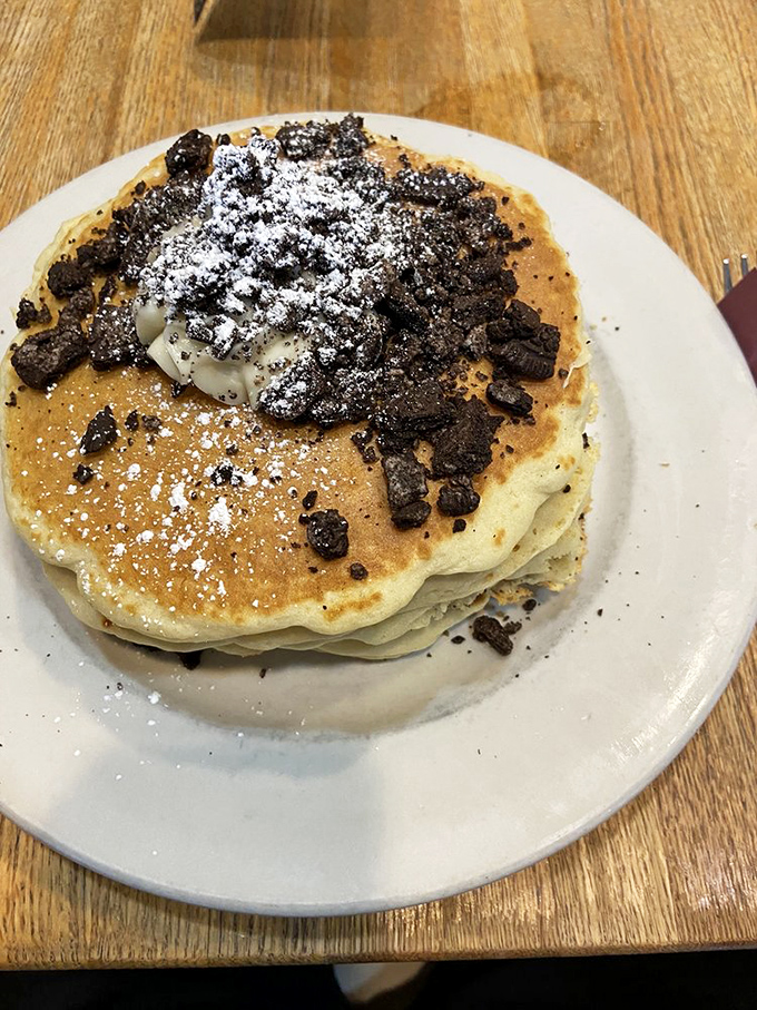 Cookies for breakfast? These Oreo-topped pancakes blur the line between morning meal and dessert in the most magnificent way possible.