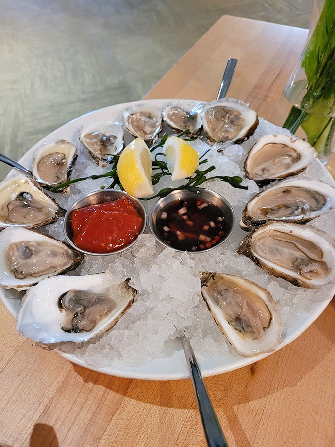 Ocean jewels on ice &ndash; these oysters are nature's perfect appetizer, just waiting for a squeeze of lemon and a moment of appreciation.