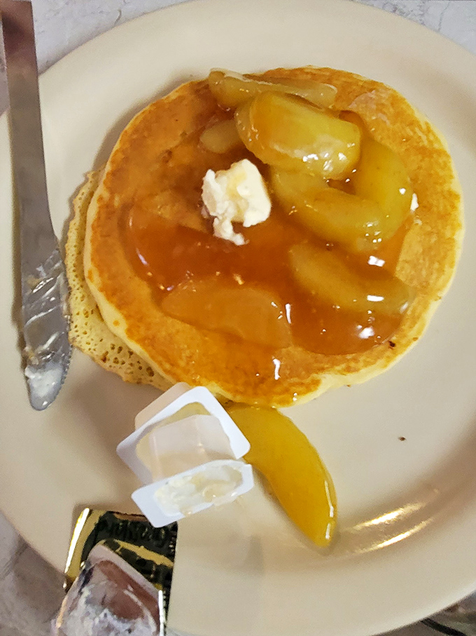 Pancakes that don't need Instagram filters&mdash;just real butter melting into golden pools and apples that actually taste like apples.
