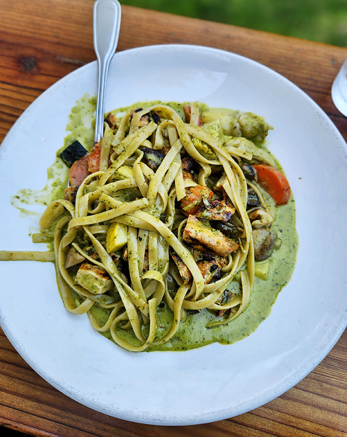 Pasta that looks like it took a delicious vacation to the California coast. Those vegetables aren't just toppings; they're co-stars in this dish.